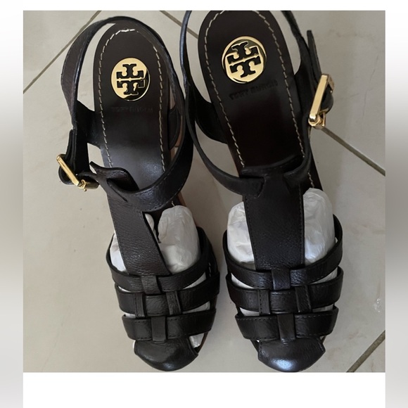 Tory Burch | Shoes | Tory Burch Black Leather Strappy Heels Worn Two ...